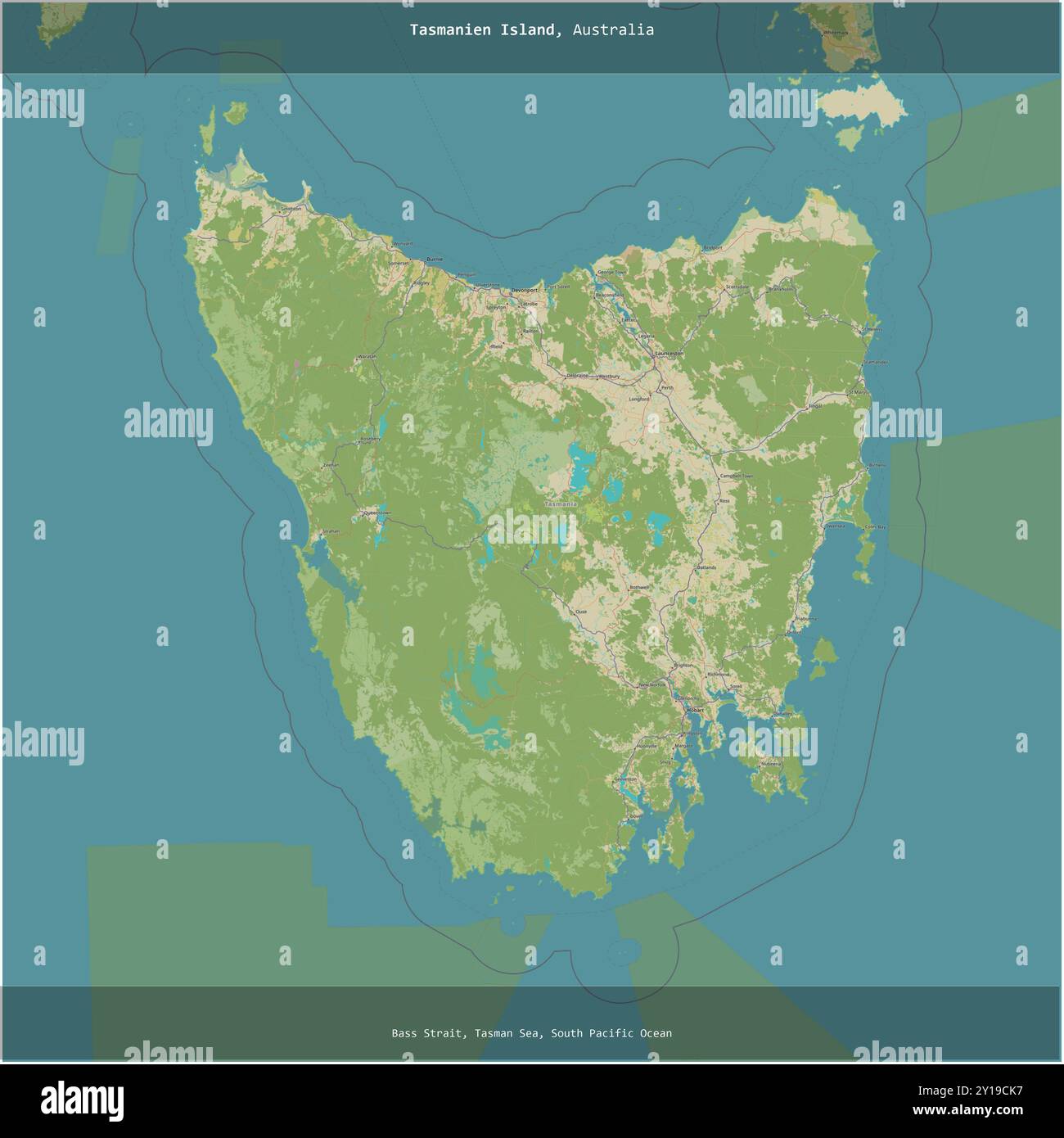 Tasmanien Island in the Tasman Sea, belonging to Australia, cropped to ...