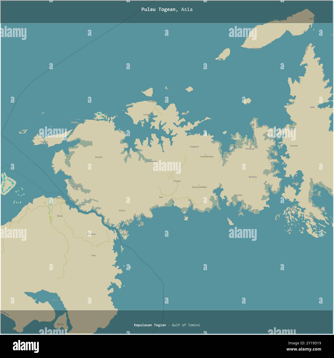 Pulau Togean in the Gulf of Tomini, belonging to Indonesia, cropped to ...