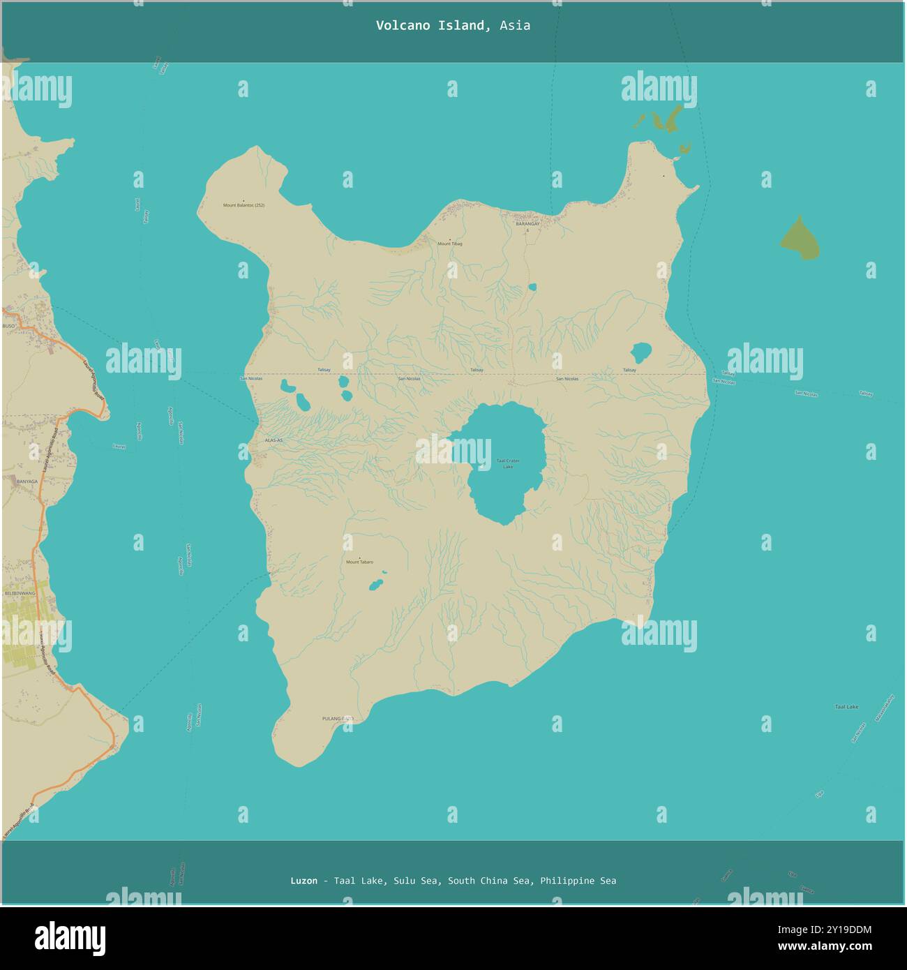 Volcano Island in the Sulu Sea, belonging to Philippines, cropped to square on a topographic ...