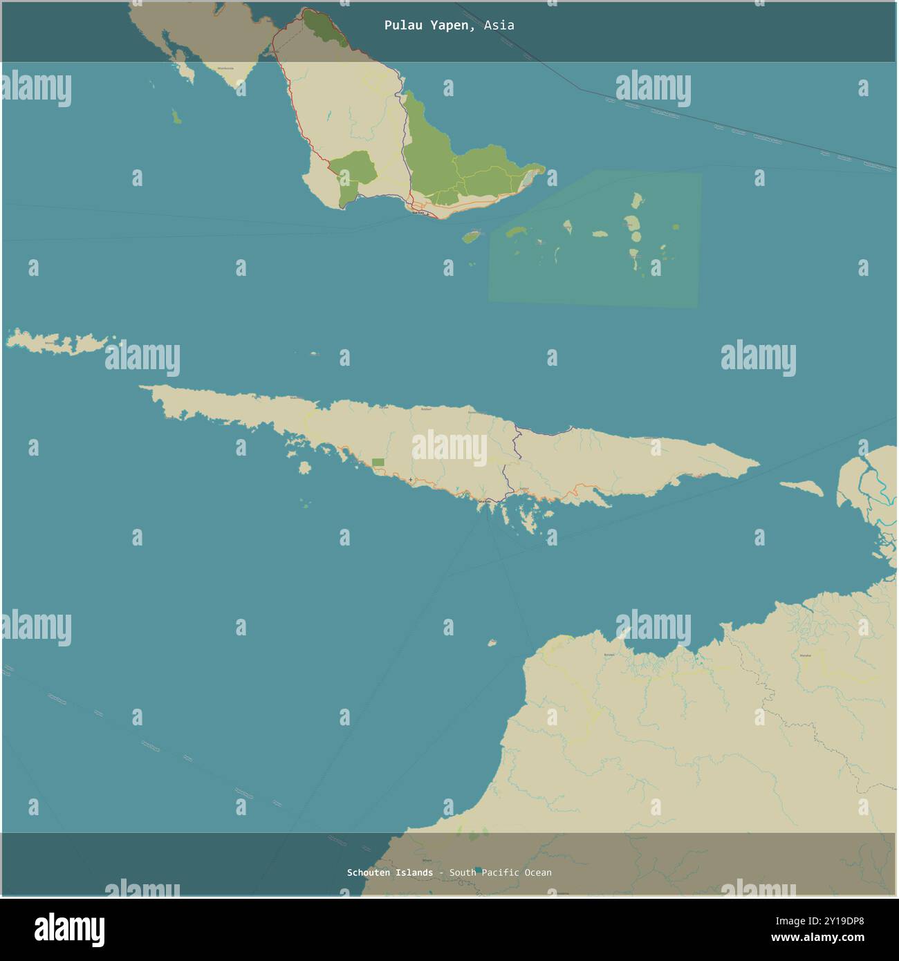 Pulau Yapen in the South Pacific Ocean, belonging to Indonesia, cropped ...
