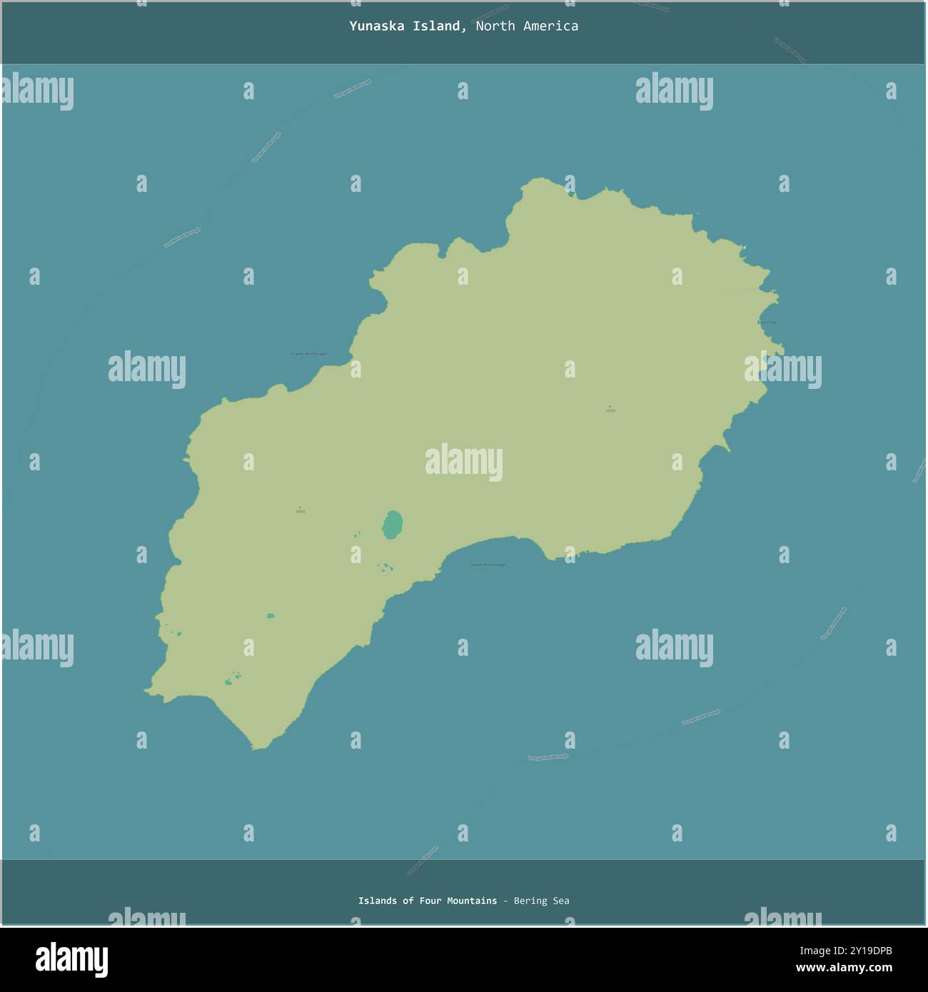 Yunaska Island in the Bering Sea, belonging to United States, cropped ...
