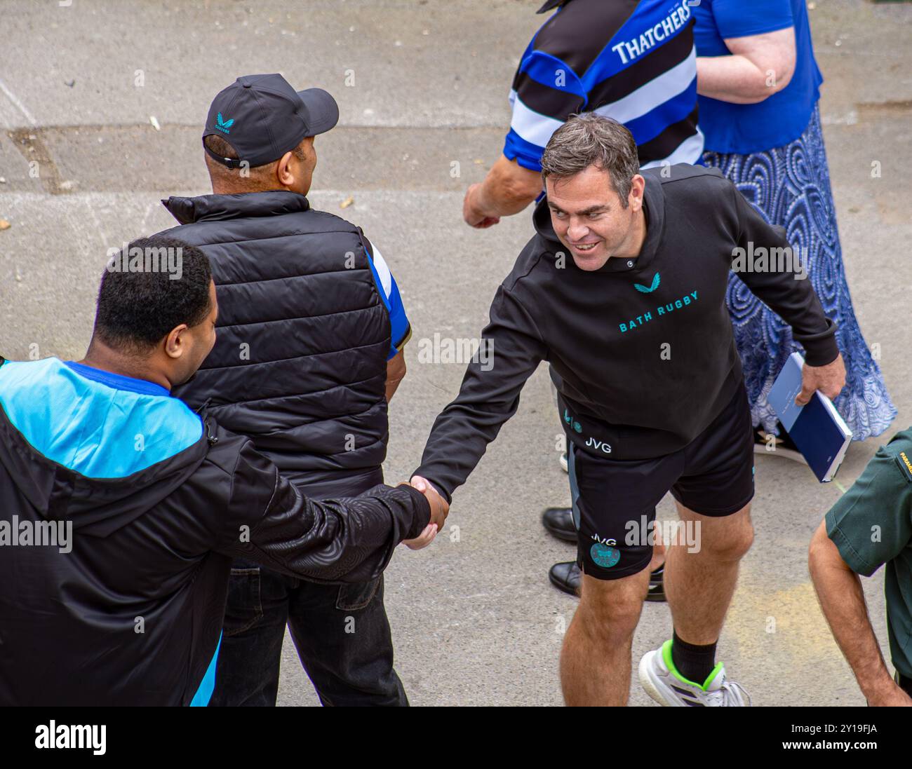 Johann van Graan Bath rugby union head coach shaking hands before the ...