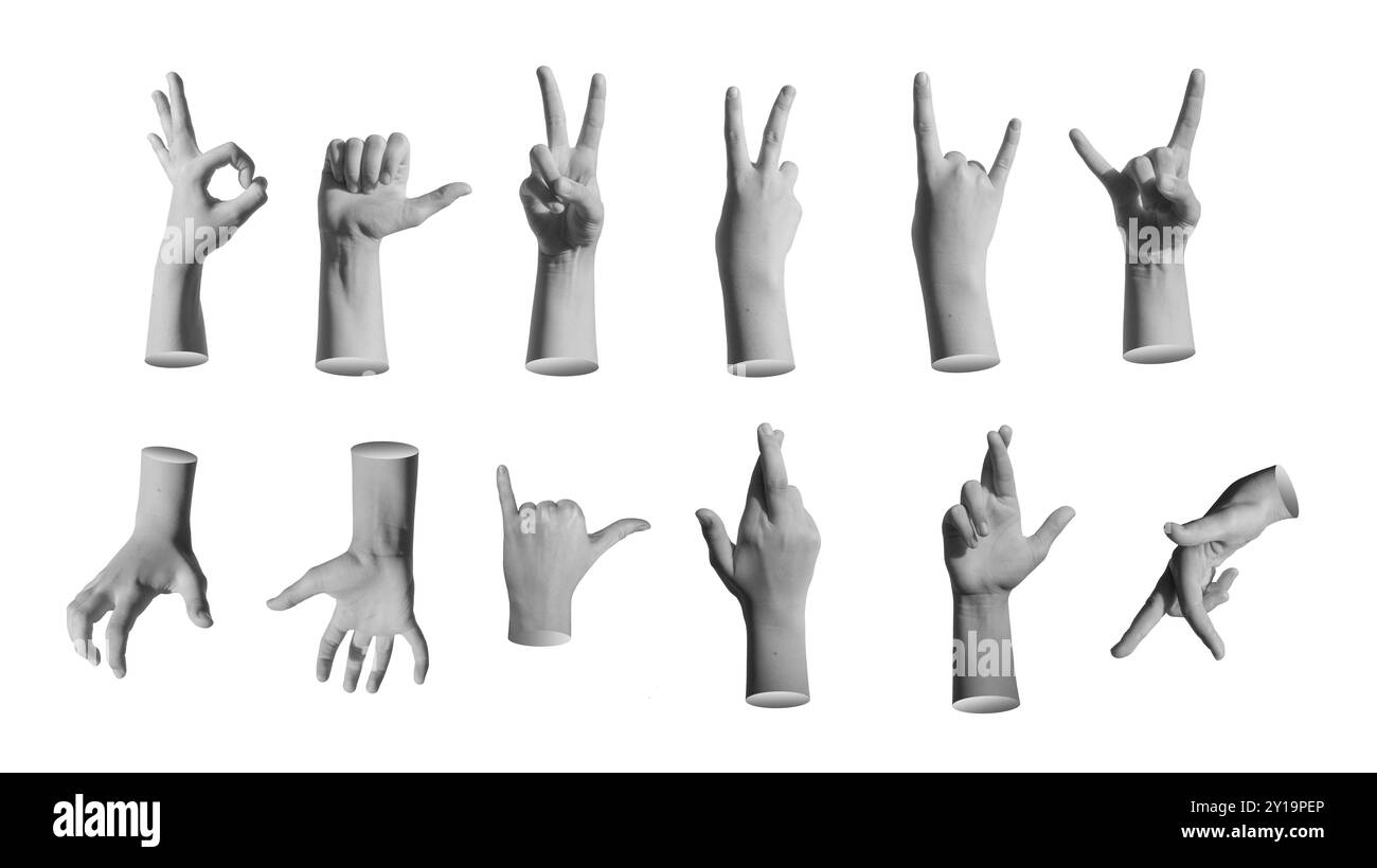 Kids hand signs, different child gestures set, isolated on white ...