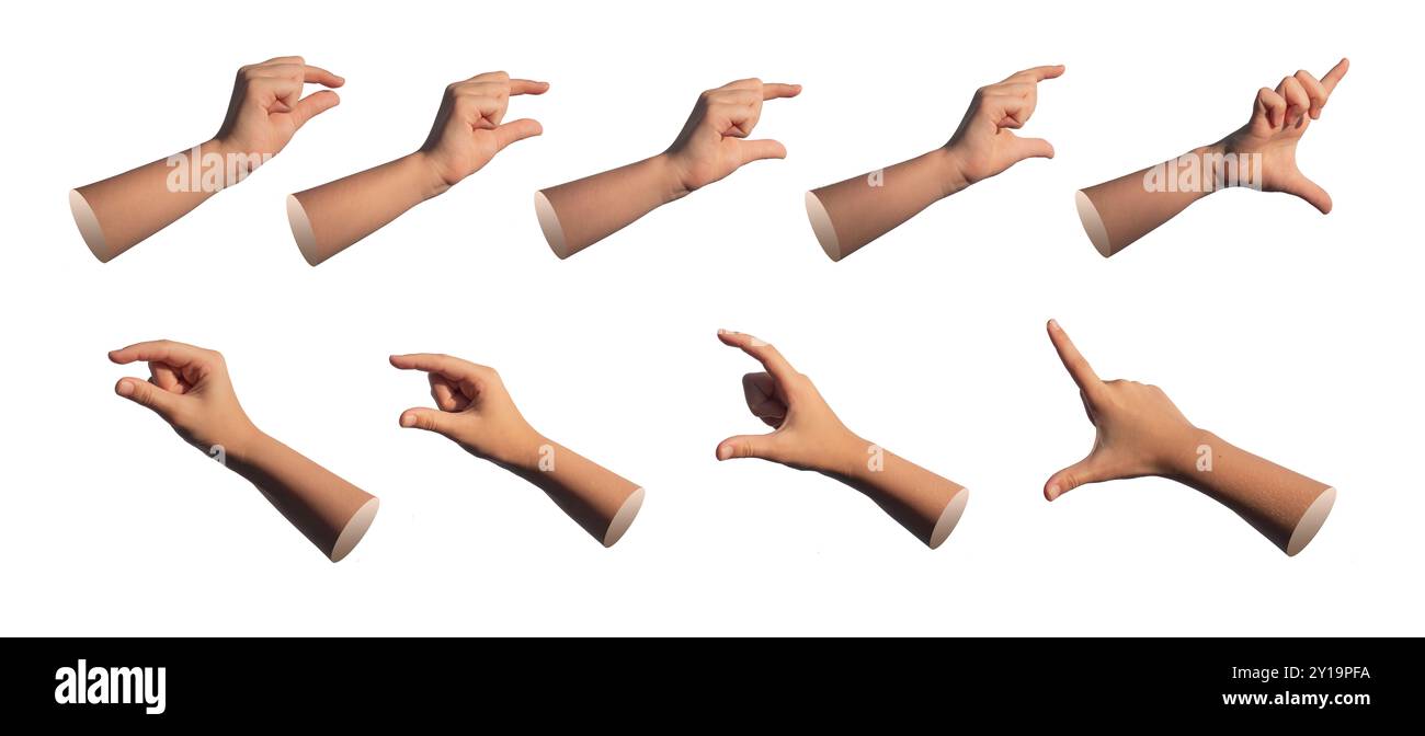 Kids hand gestures, signs set, showing size from big to small ...