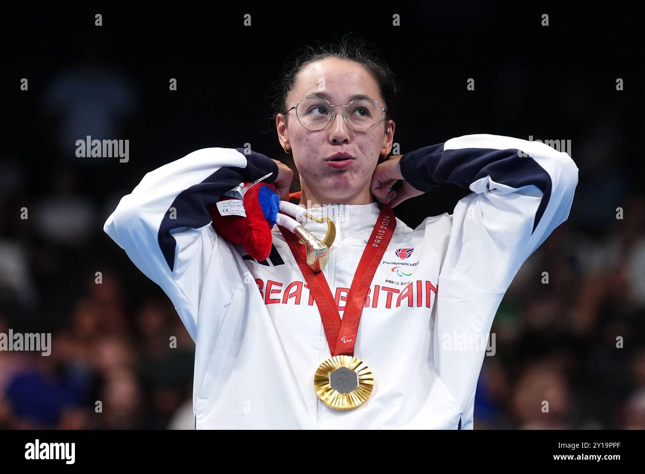 Great Britain's Alice Tai poses with her gold medal during the Women's ...