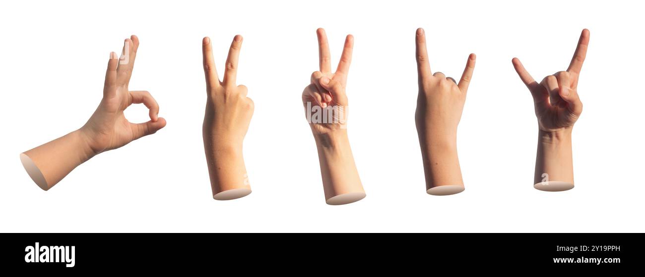 Kid s hand signs, different child gestures set, isolated on white ...
