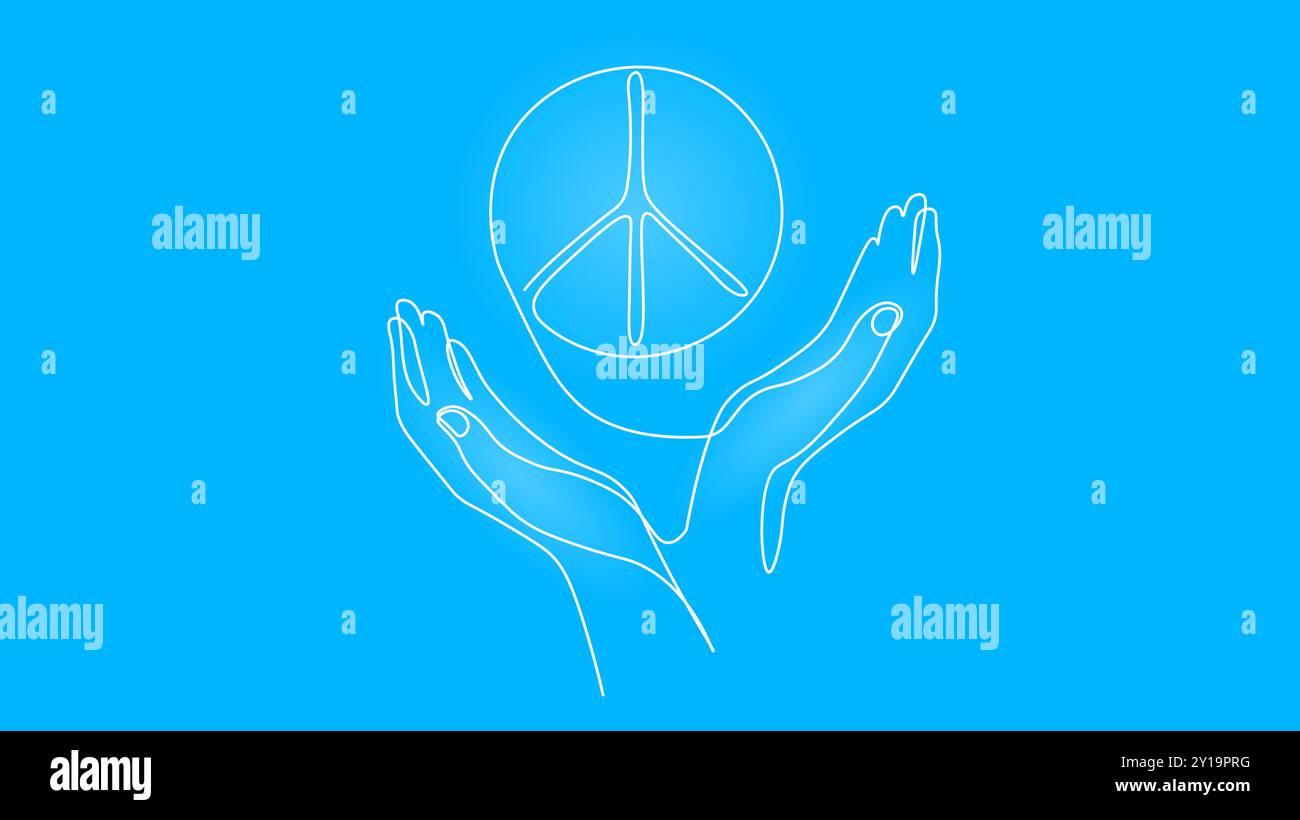 Continuous one single line art peace symbol in hands. No war peace ...