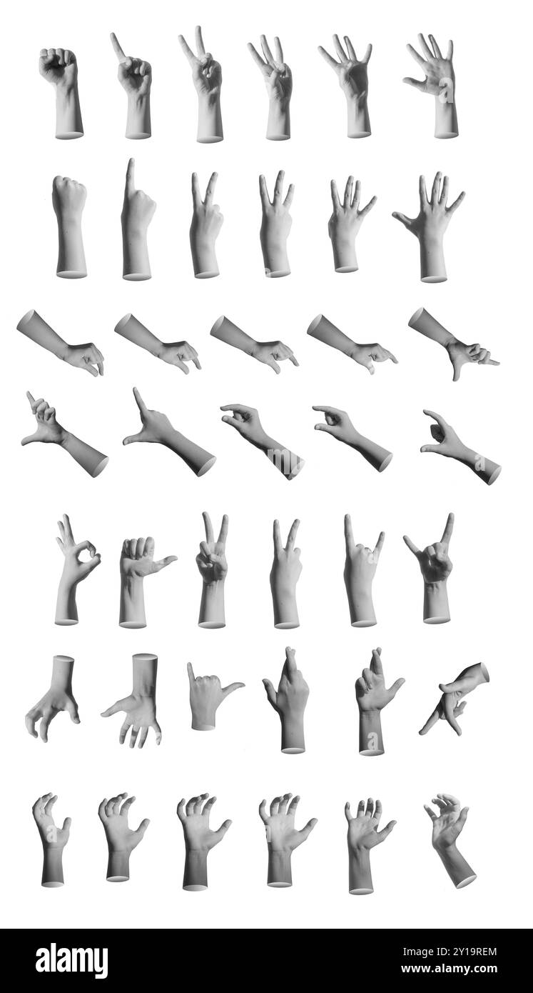 Kid hand signs, different gestures set, isolated on white background ...