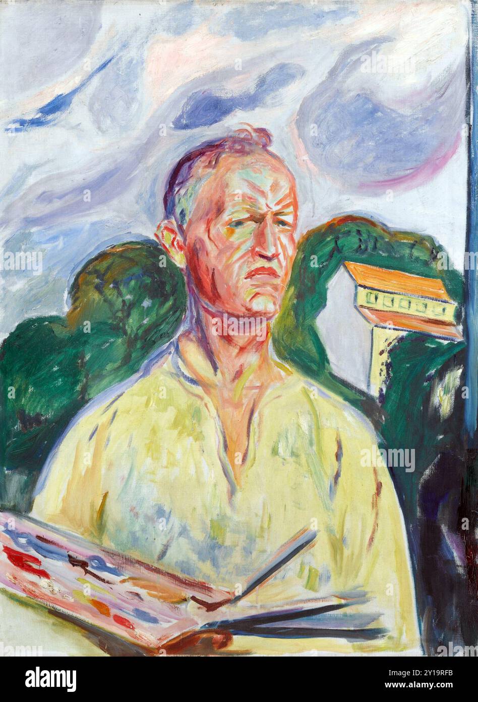 Self-Portrait with Palette, (1926). Painting by Edvard Munch Stock ...