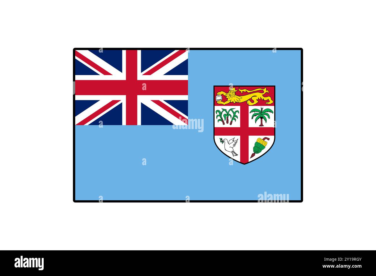 This illustration displays the distinct flag of Fiji featuring a blue ...