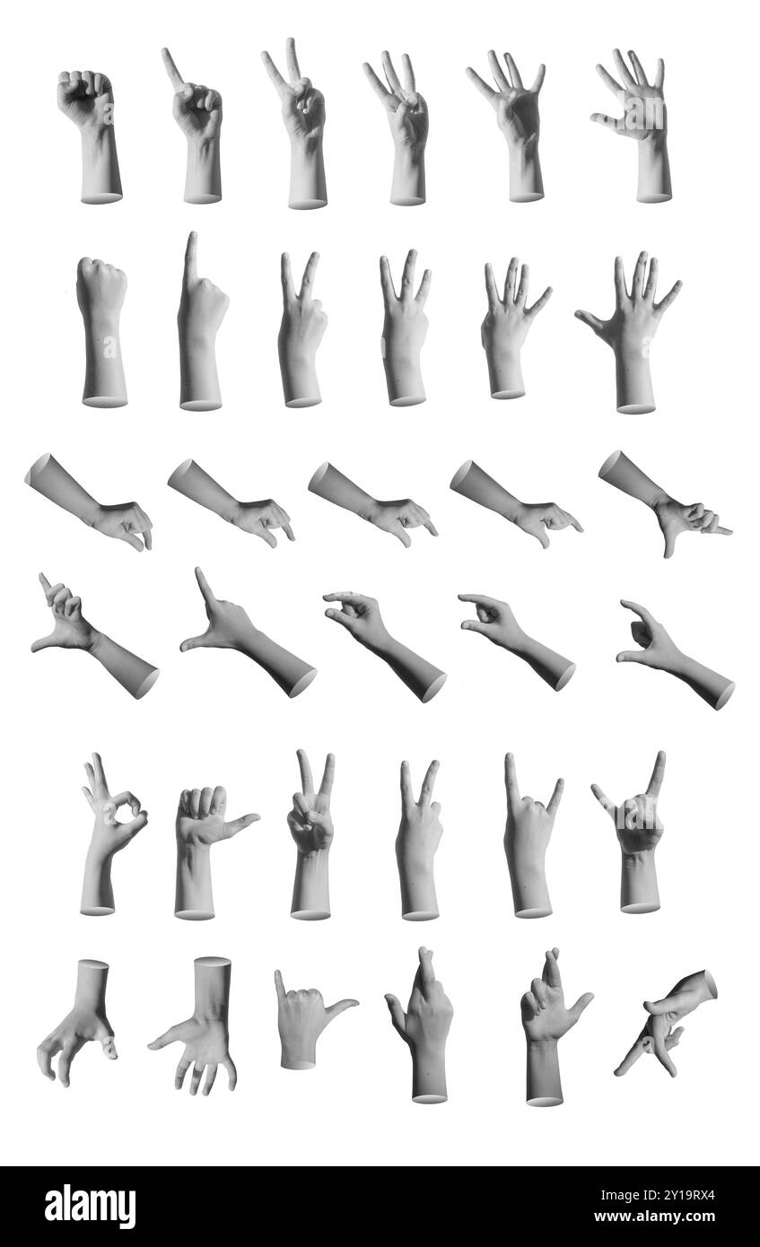 Kid hand signs, different gestures set, isolated on white background ...