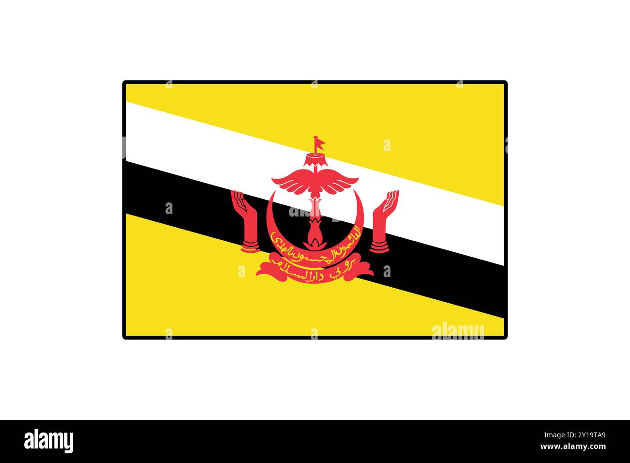 The flag of Brunei features a bold yellow background with black and ...