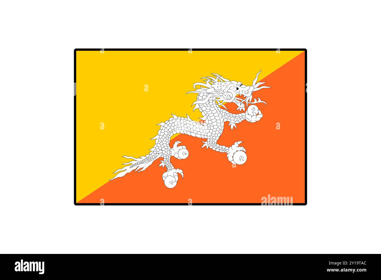 The national flag of Bhutan features a vibrant yellow and orange design ...
