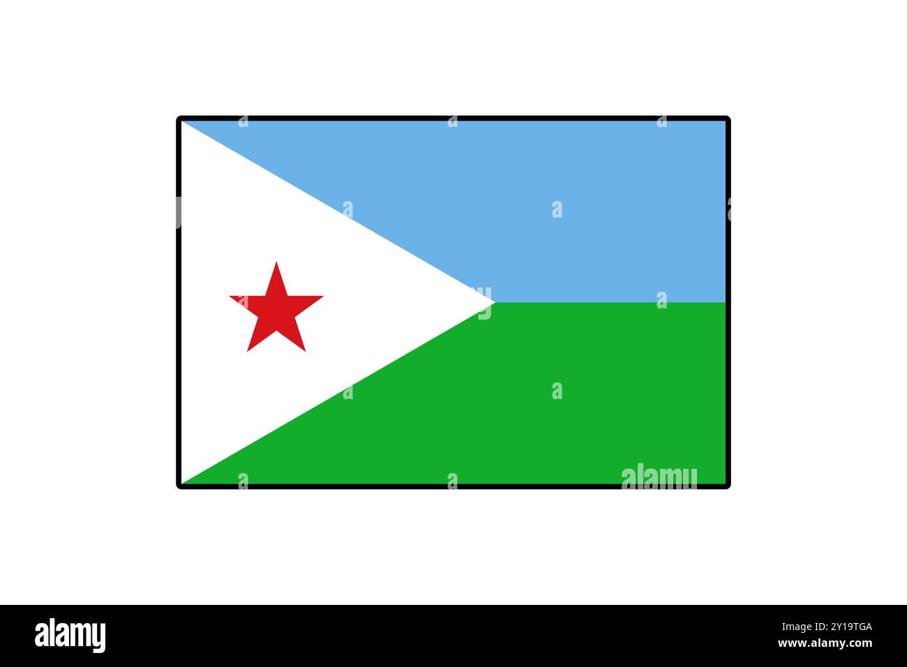 The national flag of Djibouti features a white triangle with a red star ...