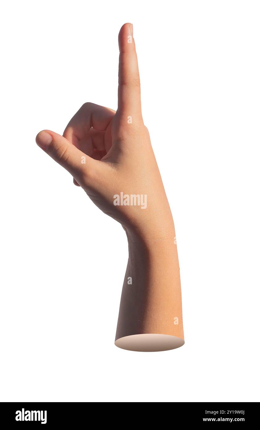 Index finger pointing up, pointer, forefinger showing, indicating isolated on white background ...