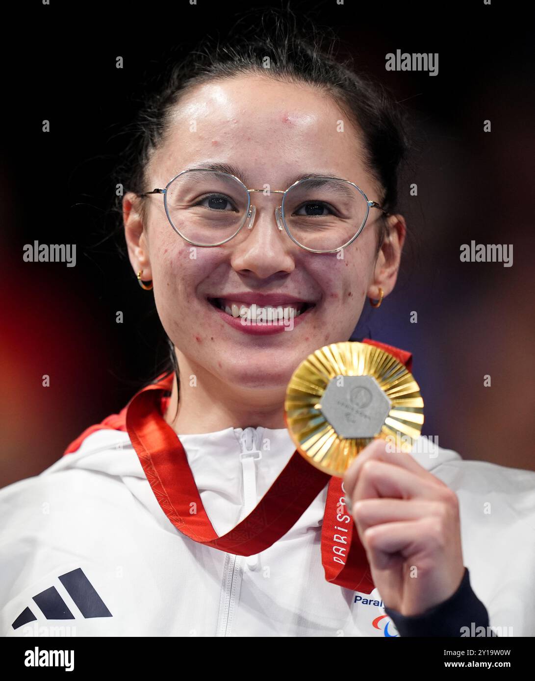 Great Britain's Alice Tai with her gold medal during the Women's 50m ...