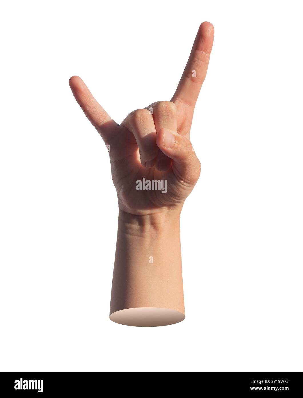 Kids hand, rock horns sign isolated on white background Stock Photo - Alamy