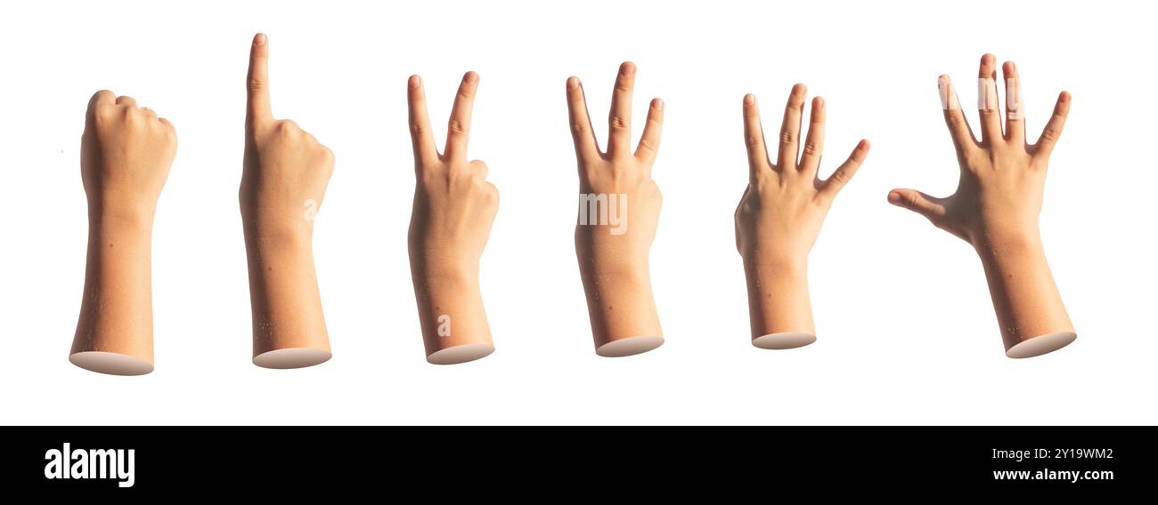 Kids hand counting fingers. zero, one, two, three, four, five, numbers isolated. Gestures set on ...