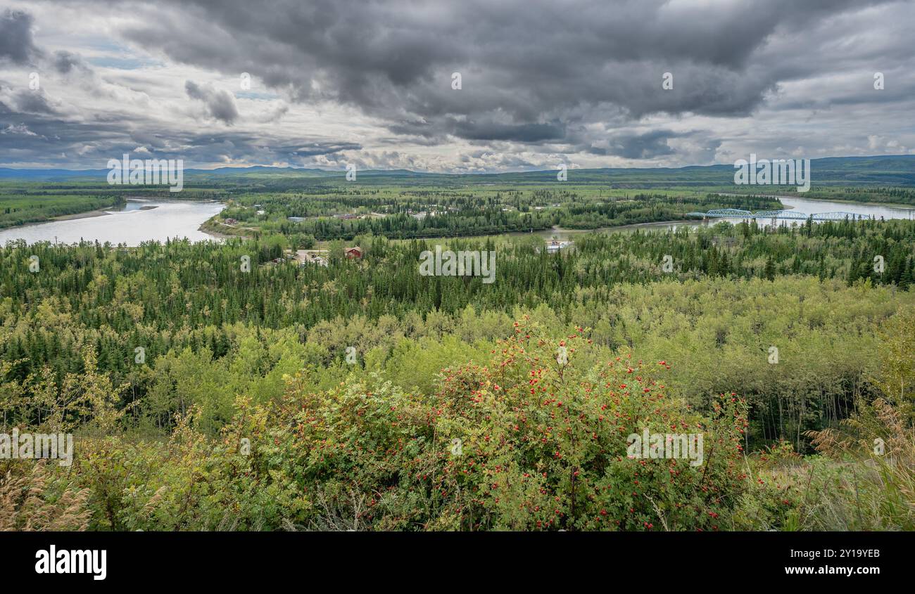 Panoramic view of the Pelly River at Pelly Crossing in the Yukon ...