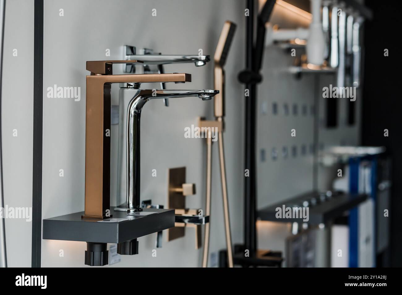 Elegant Display of Luxury Modern Faucets in Showroom Setting Stock ...