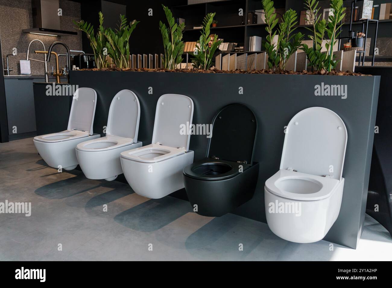 Contemporary Bathroom Design with Stylish Wall-Mounted Toilets Stock ...