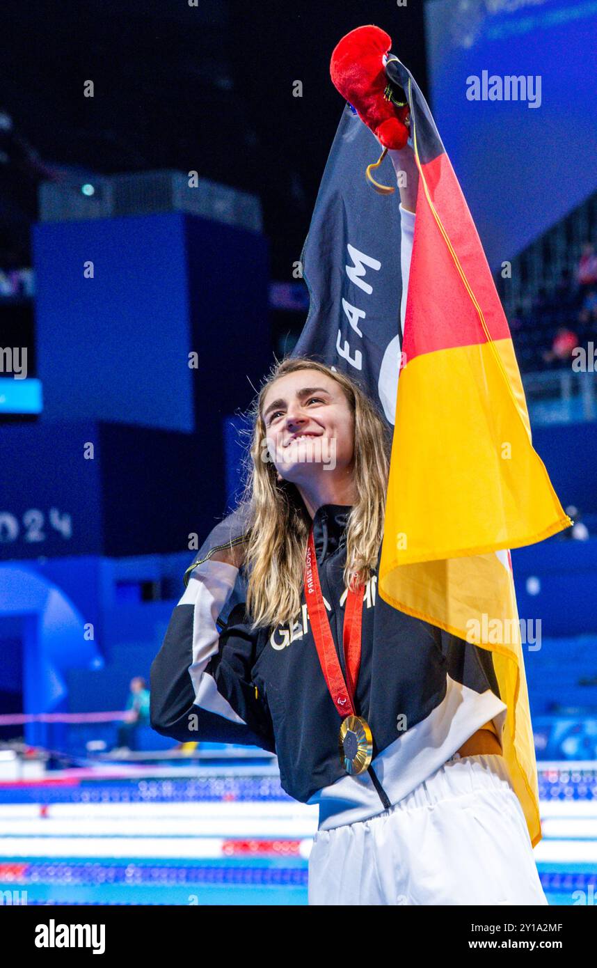 Paris, France. 05th Sep, 2024. Paralympics, Paris 2024, Swimming, Paris La Defense Arena, 100m ...