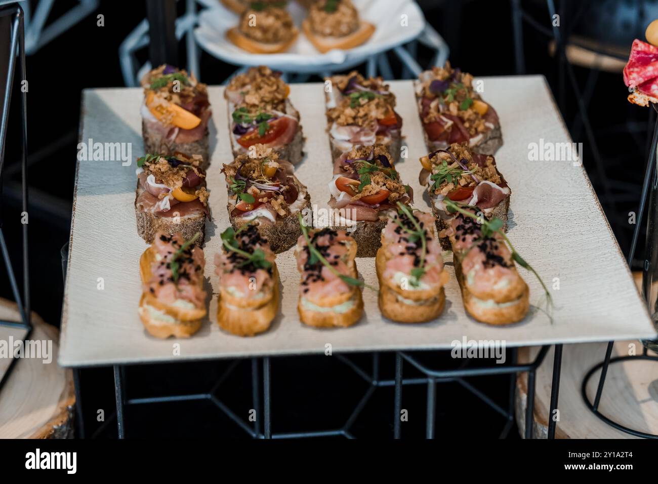 Elegant Culinary Presentation of Gourmet Appetizers on Modern Display Stock Photo - Alamy