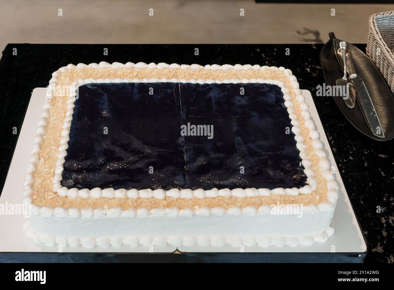 Elegant Black and White Rectangular Celebration Cake with Decorative ...