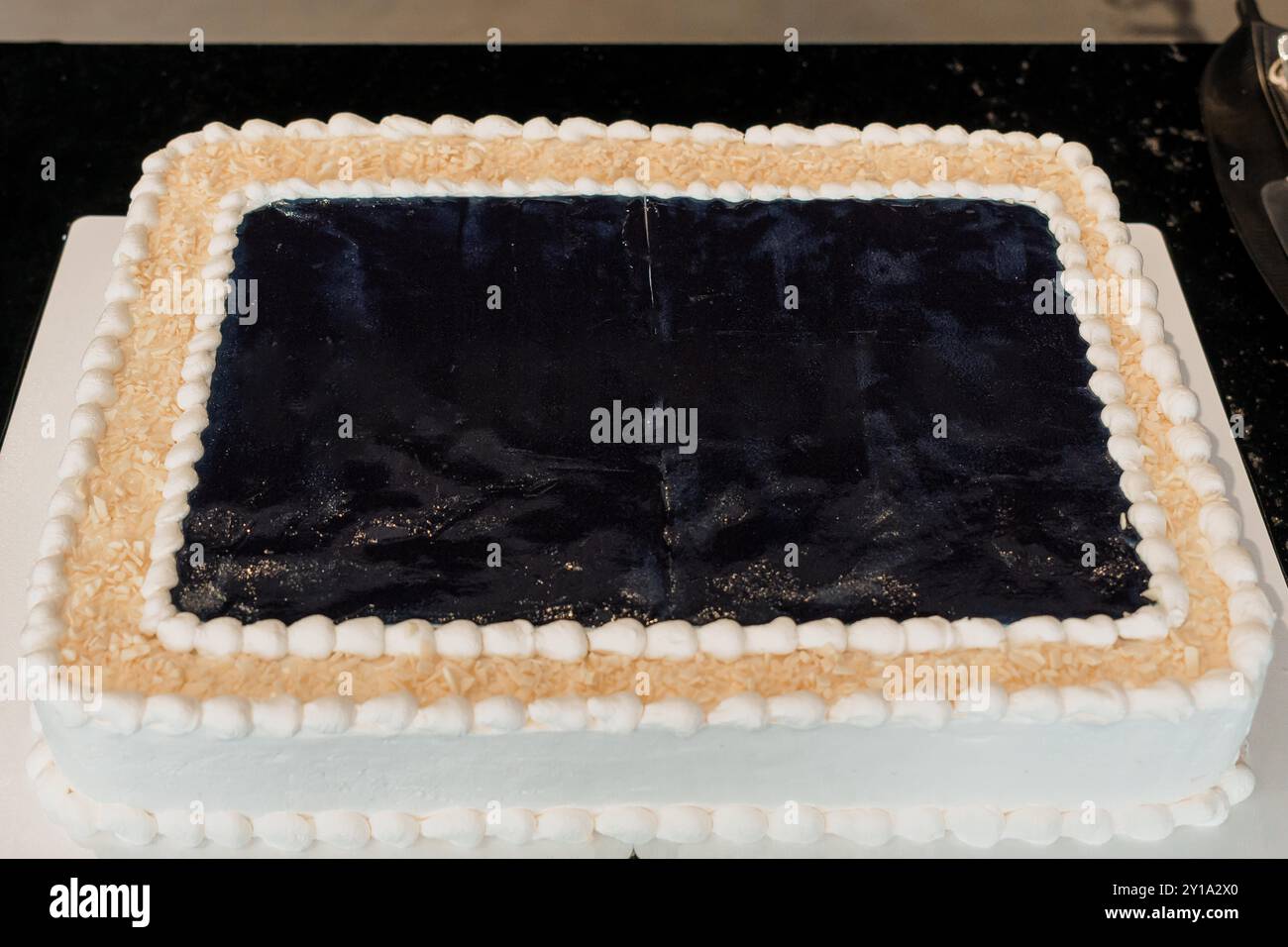 Elegant Rectangular Cake with Edible Gold Highlights and Creamy Border ...