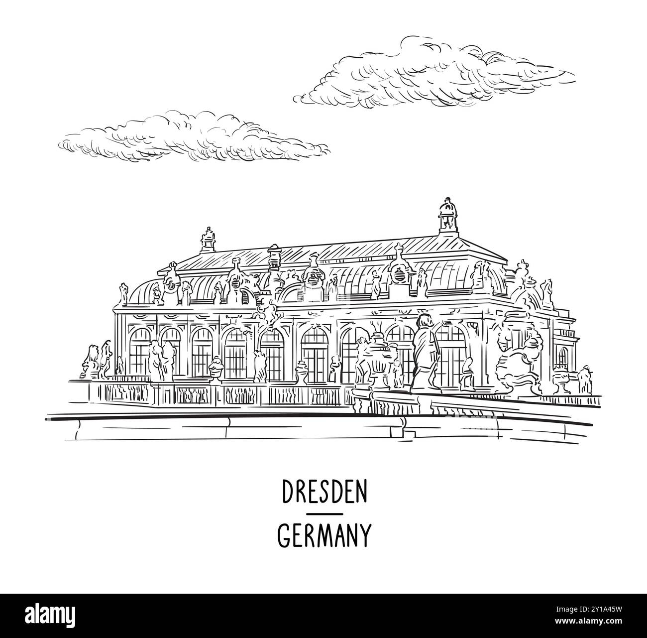 Germany hand drawn landmark. Detailed architecture of Dresden vector ...