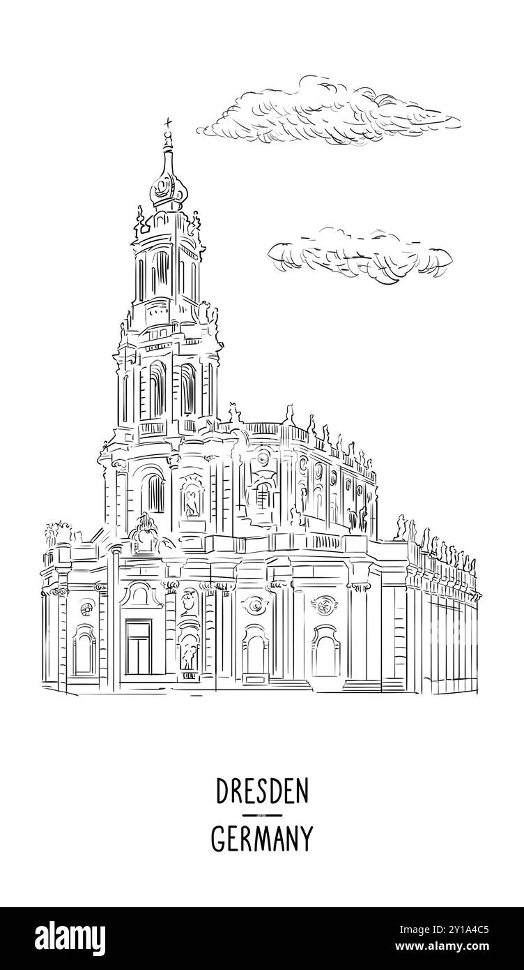 Germany hand drawn landmark. Detailed architecture of Dresden vector ...