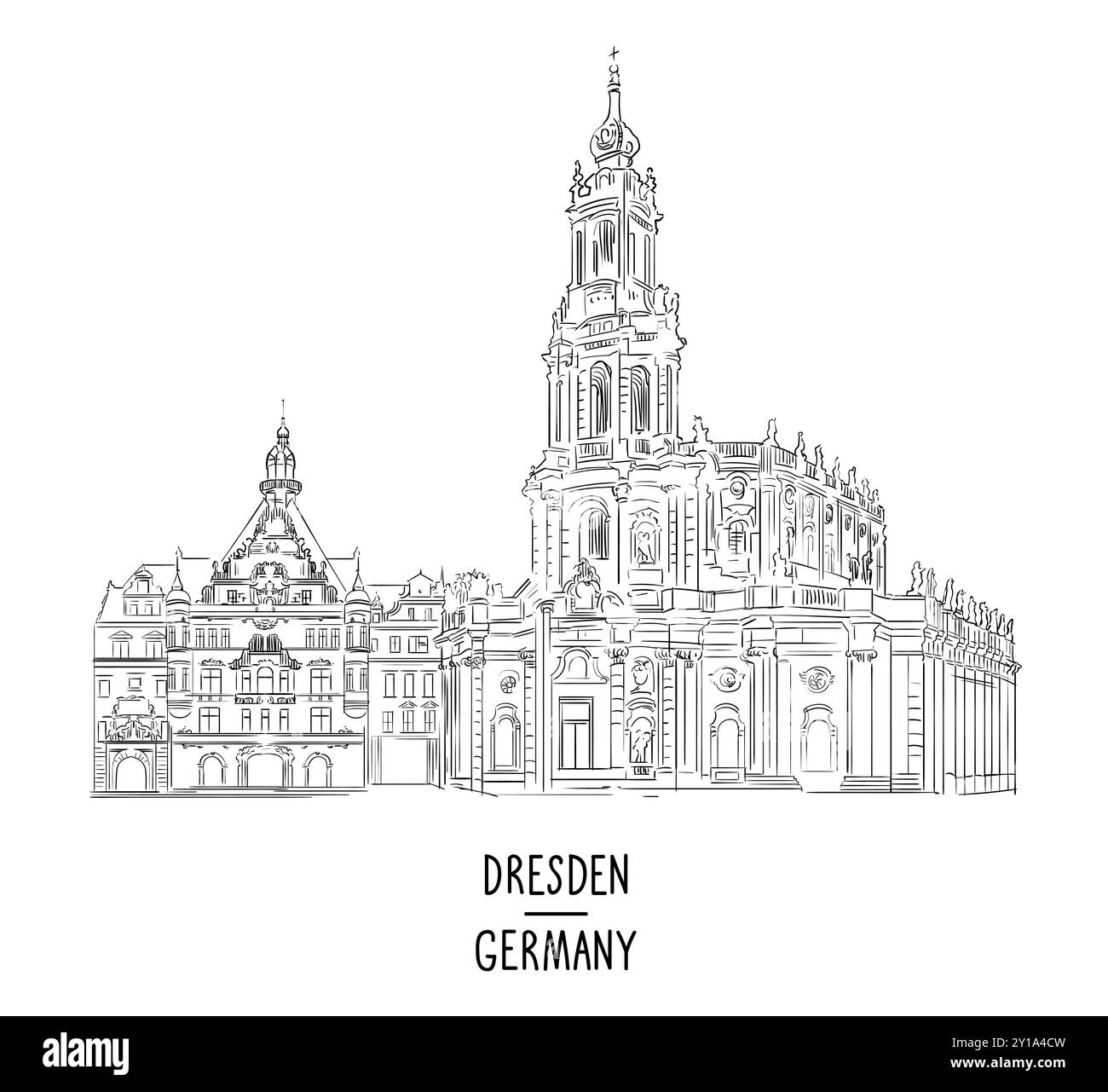 Germany hand drawn landmark. Detailed architecture of Dresden vector ...