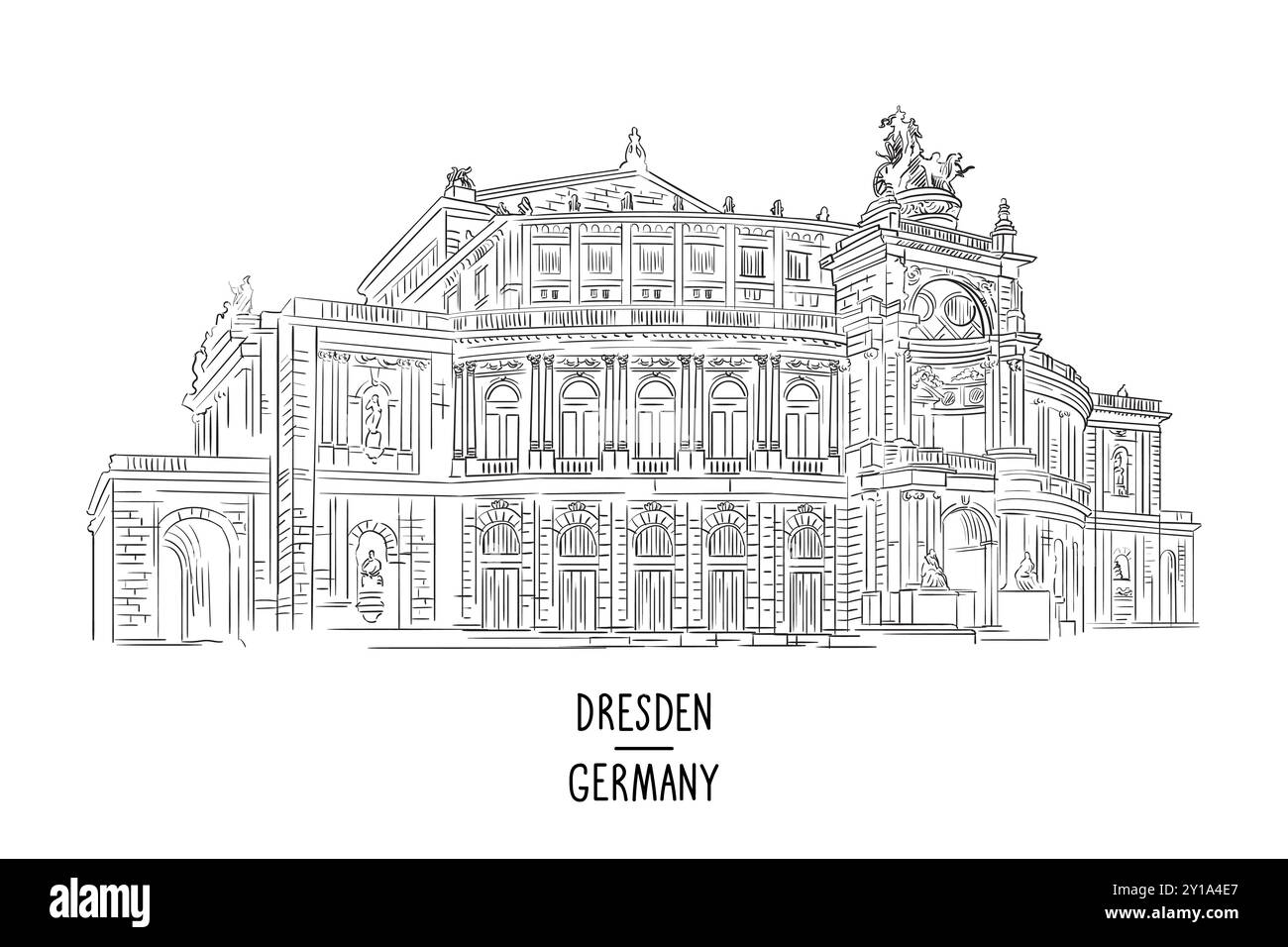 Germany hand drawn landmark. Detailed architecture of Semper Opera ...