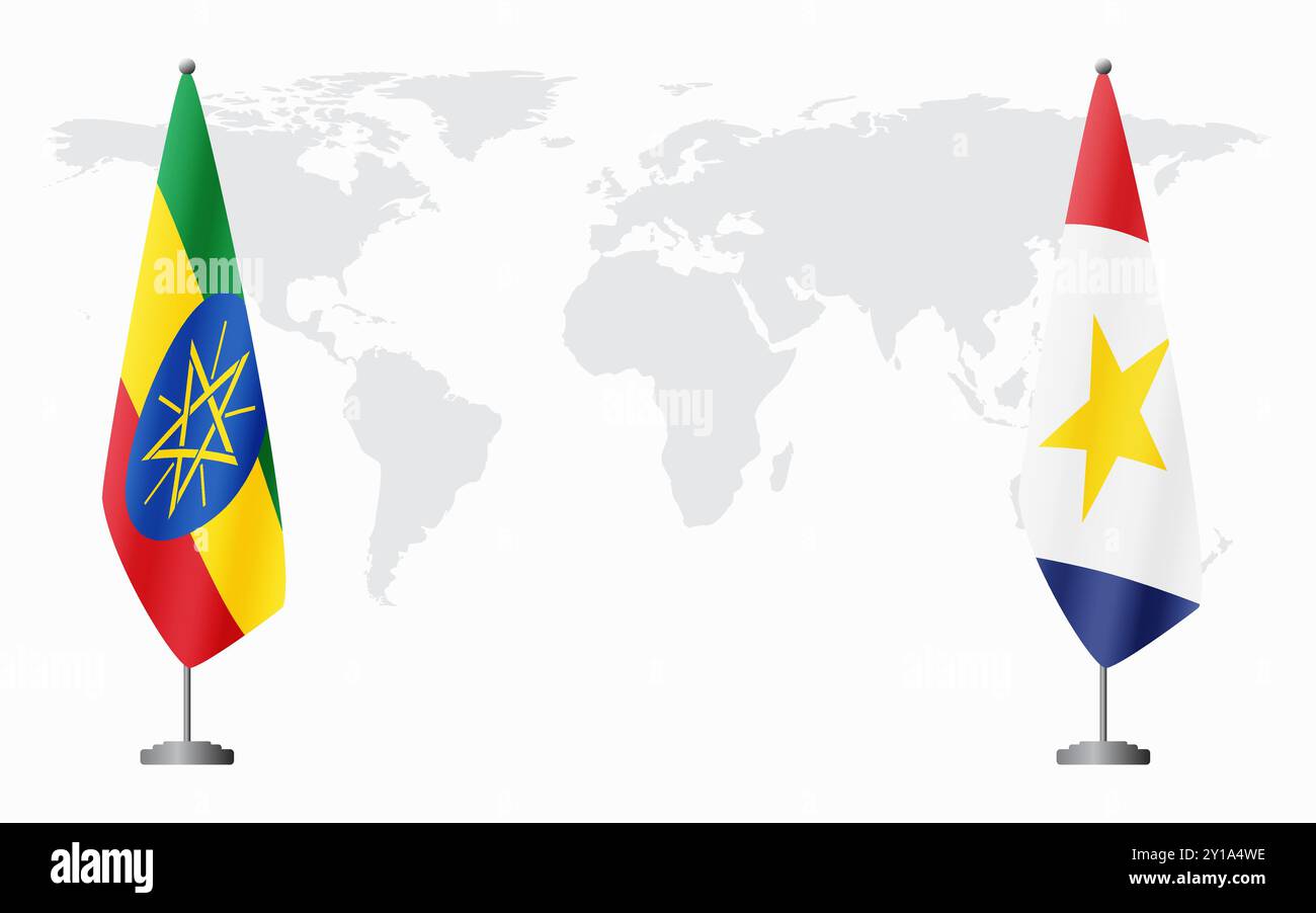 Ethiopia and Saba flags for official meeting against background of ...