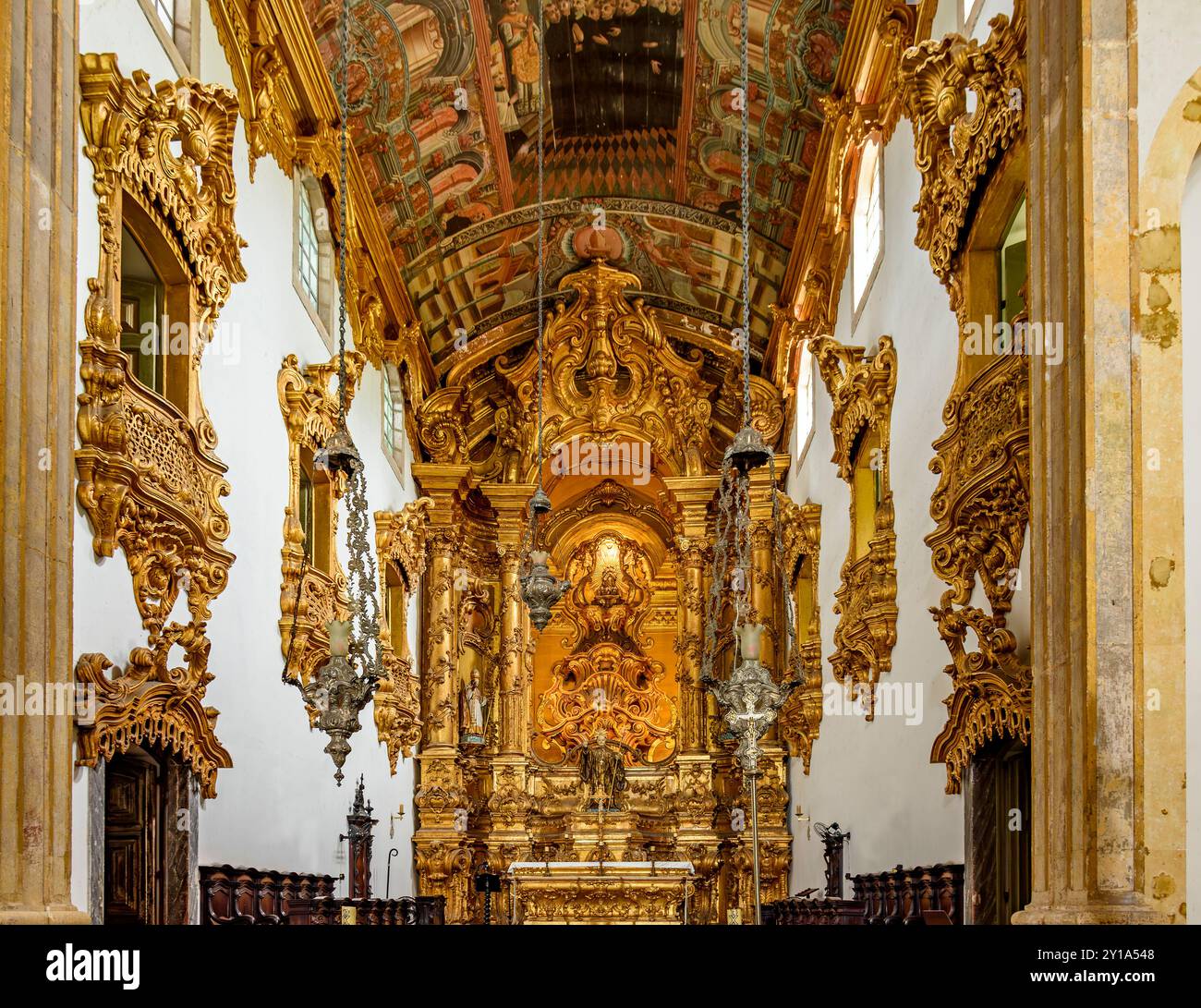 Gold-plated baroque church altar in the city of Recife in Pernambuco ...
