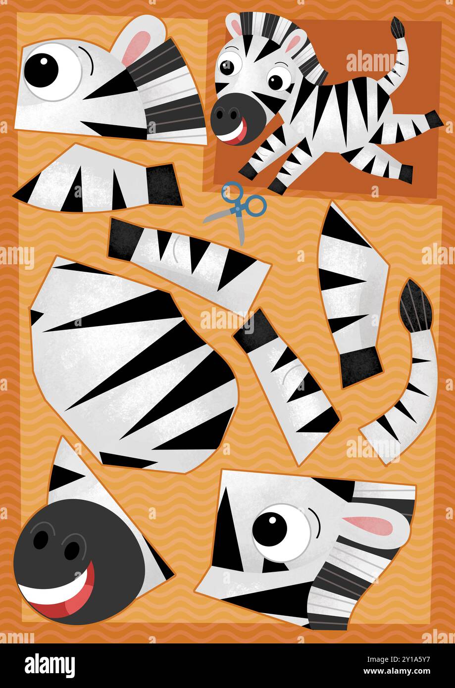 cartoon scene with character puzzle cutout educational exercise manual ...