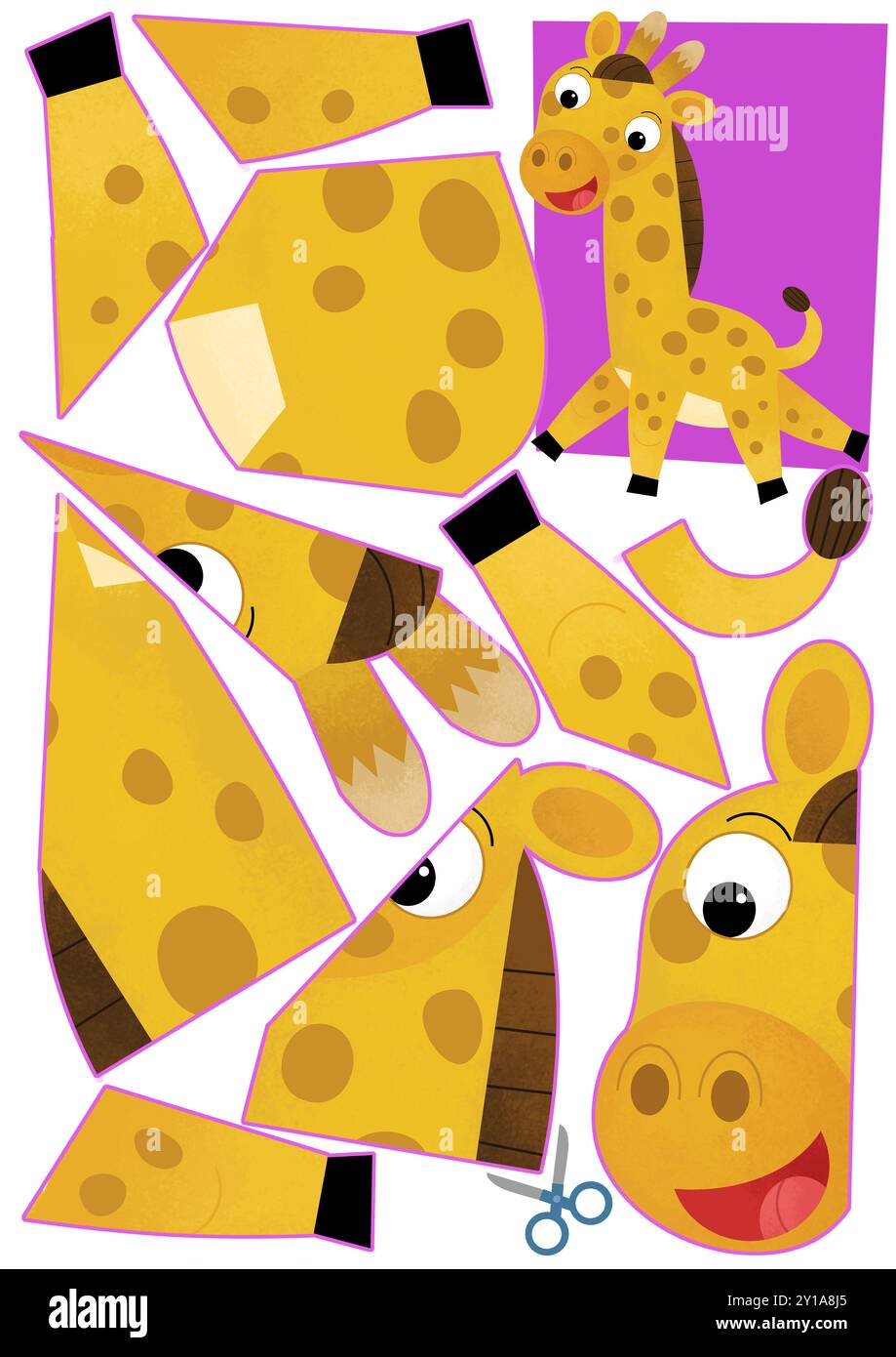 cartoon scene with character puzzle cutout educational exercise manual ...