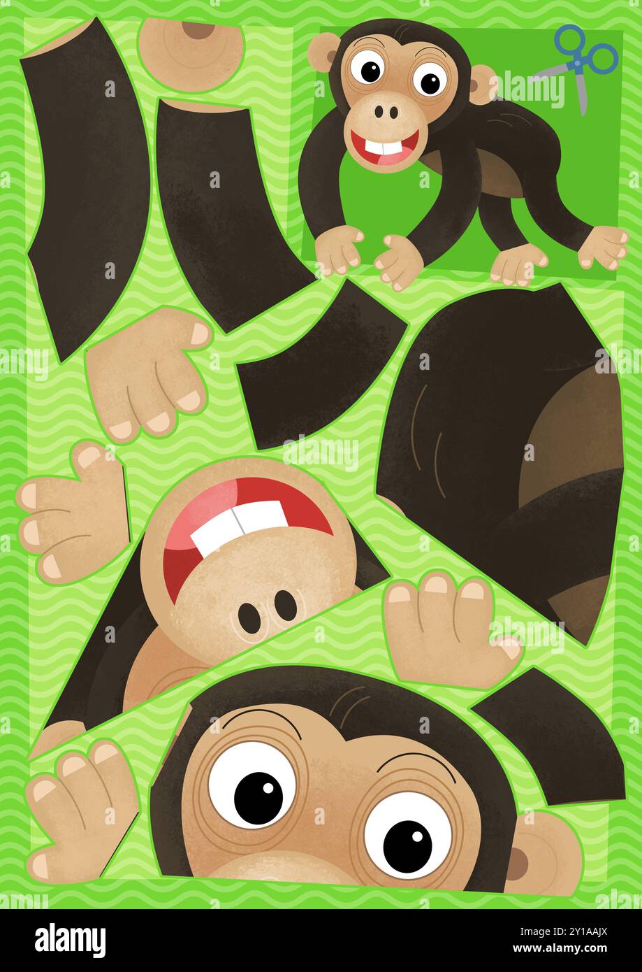 cartoon scene with character puzzle cutout educational exercise manual ...