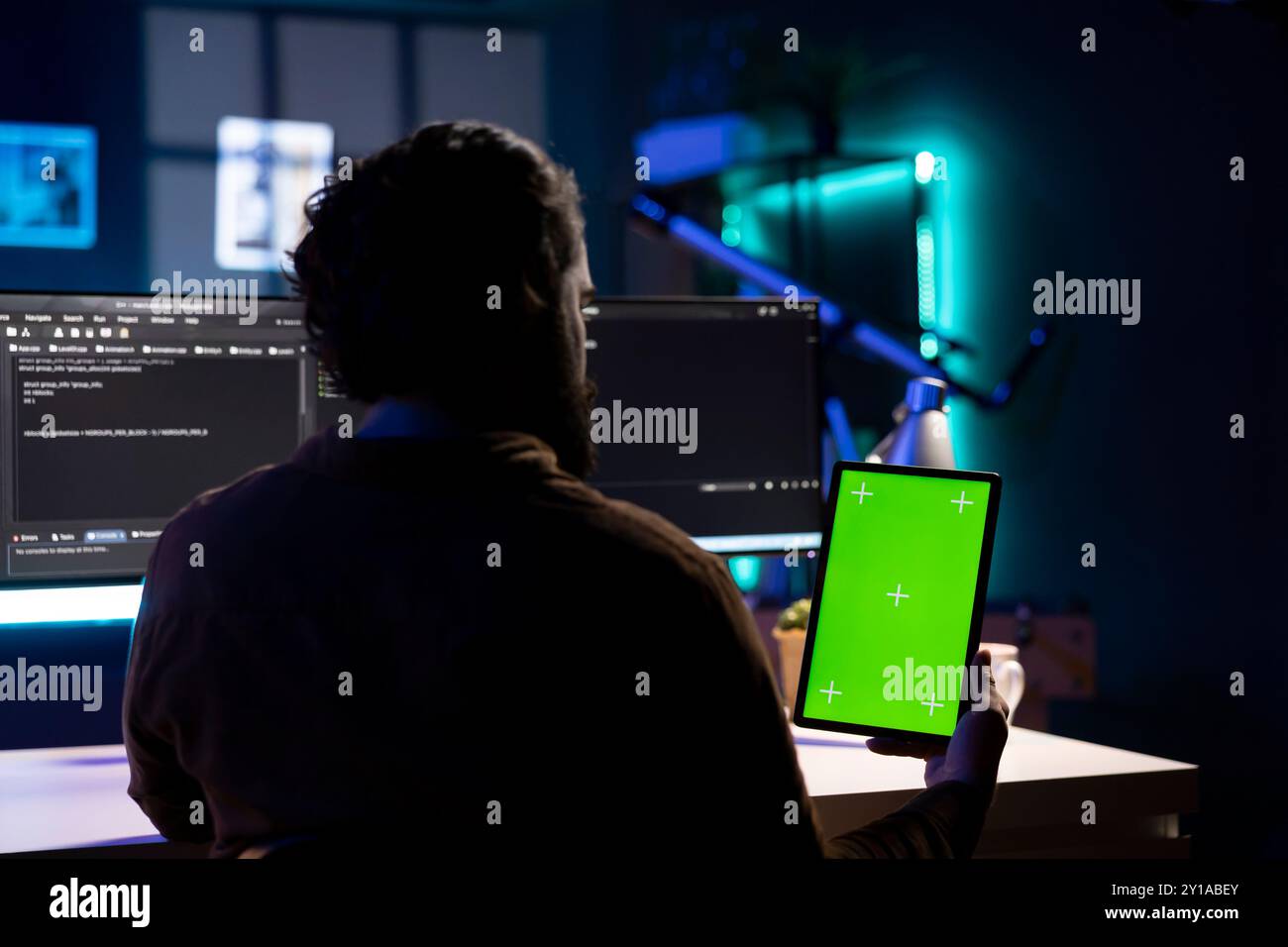 Cybersecurity Expert Using Isolated Screen Tablet To Look For Security Vulnerabilities And