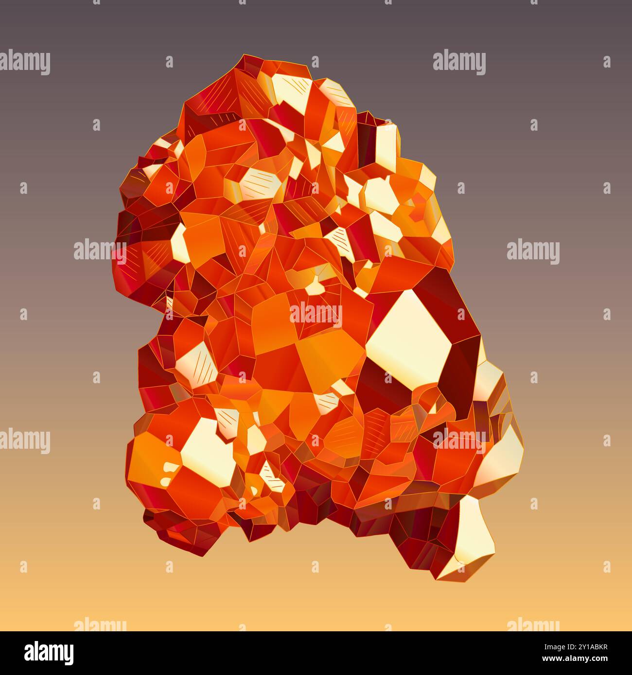 Natural orange-yellow-brown rough spessartine gemstone.Vector ...