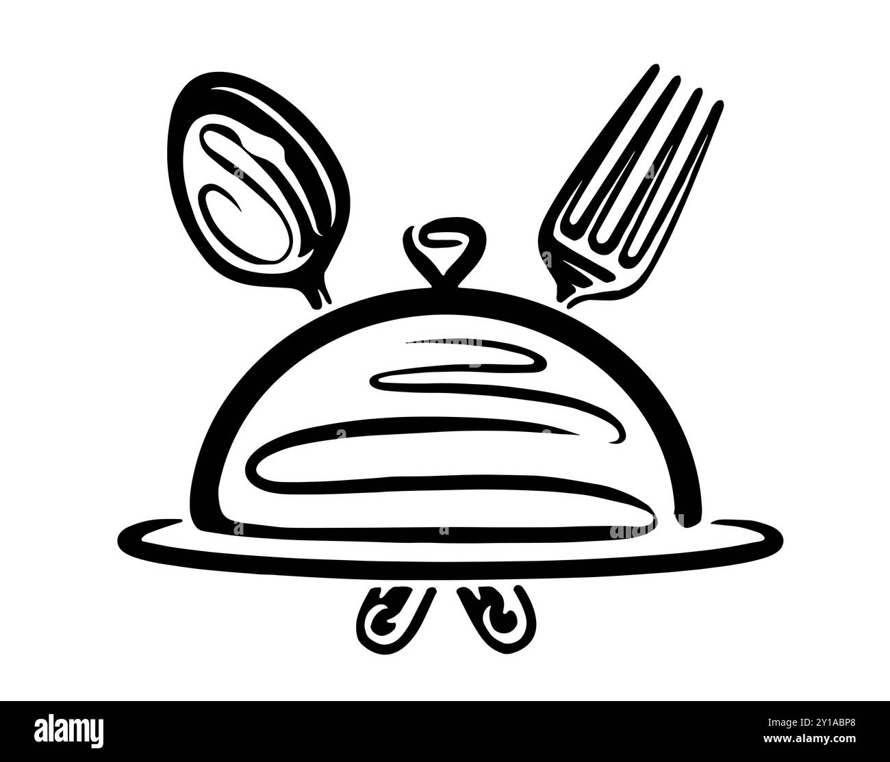 Catering logo with plate and with spoon, fork. Emblem and symbol for ...