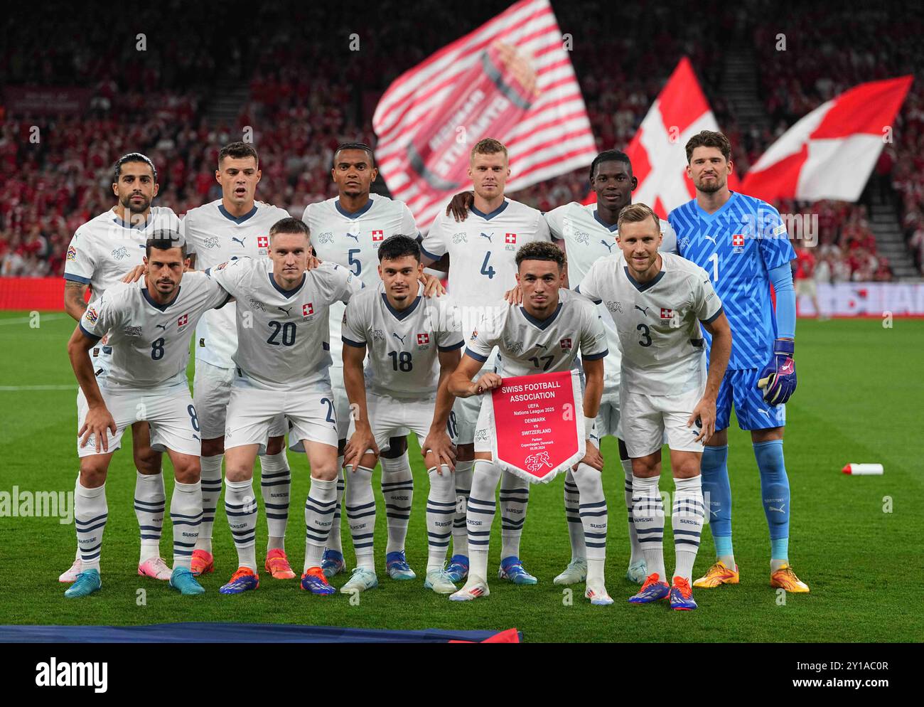 Parken, Copenhagen, Denmark. 05th Sep, 2024. Switzerland team before ...