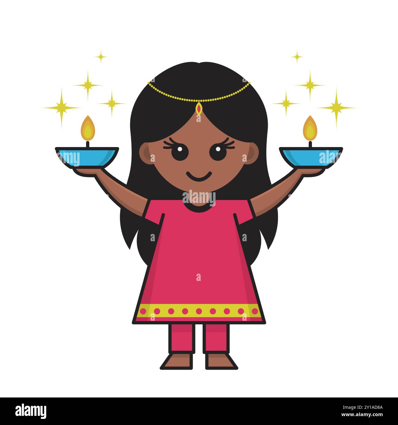 Girl Holding Diwali Diya. Diwali Flat Style Icon. Vector Illustration ...