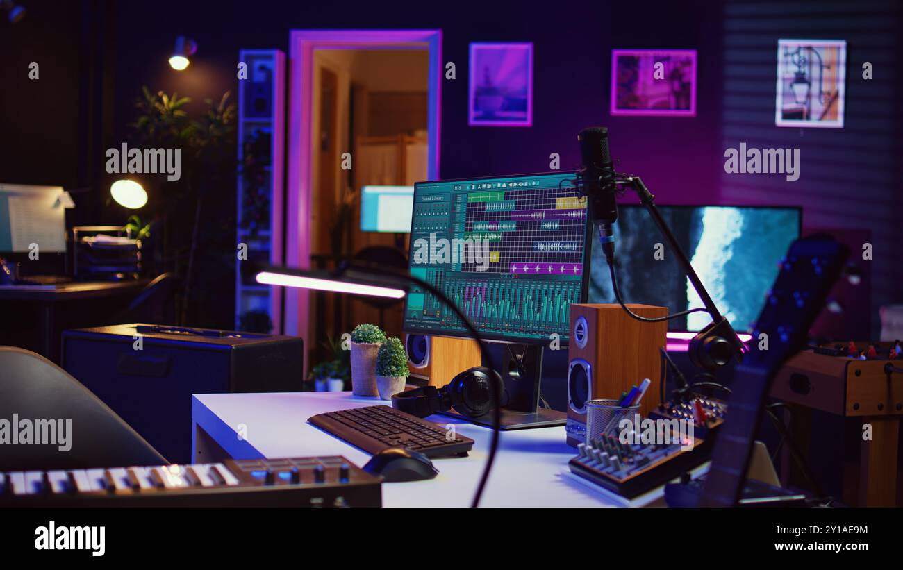 Electronic instruments used for mixing and recording tunes in empty ...