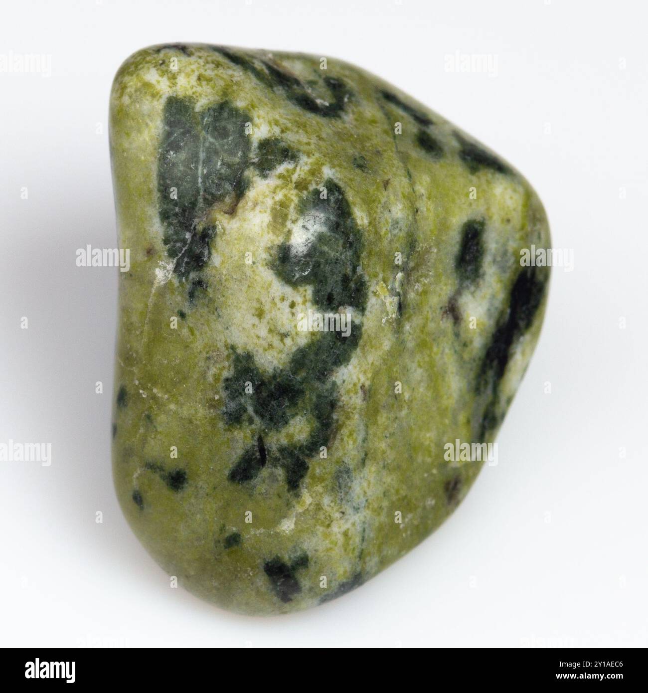 Exquisite Serpentine Gemstone with Unique Green Patterns on White ...