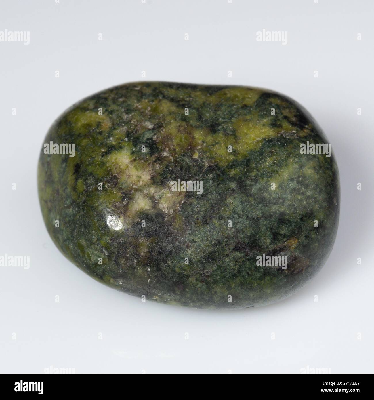 Polished Serpentine Gemstone with Rich Green Tones on a Smooth Surface ...