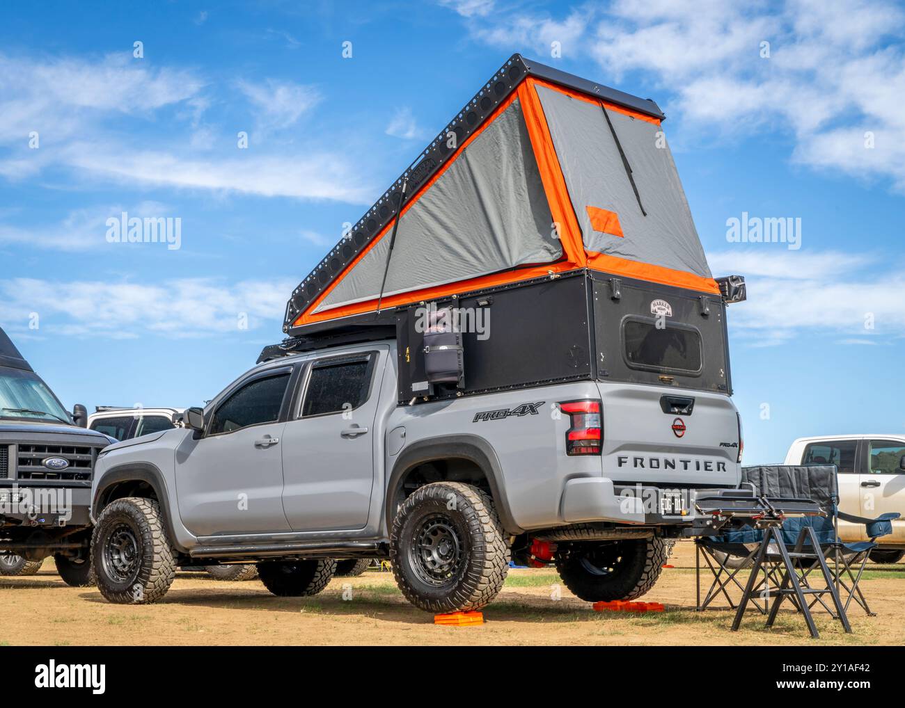Loveland, CO, USA - August 25, 2024: Harker Outdoors camper with open ...