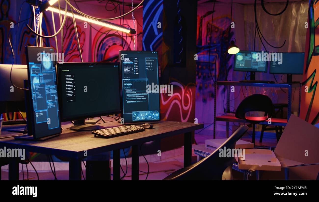 Computer screens showing malware development code in rundown ...