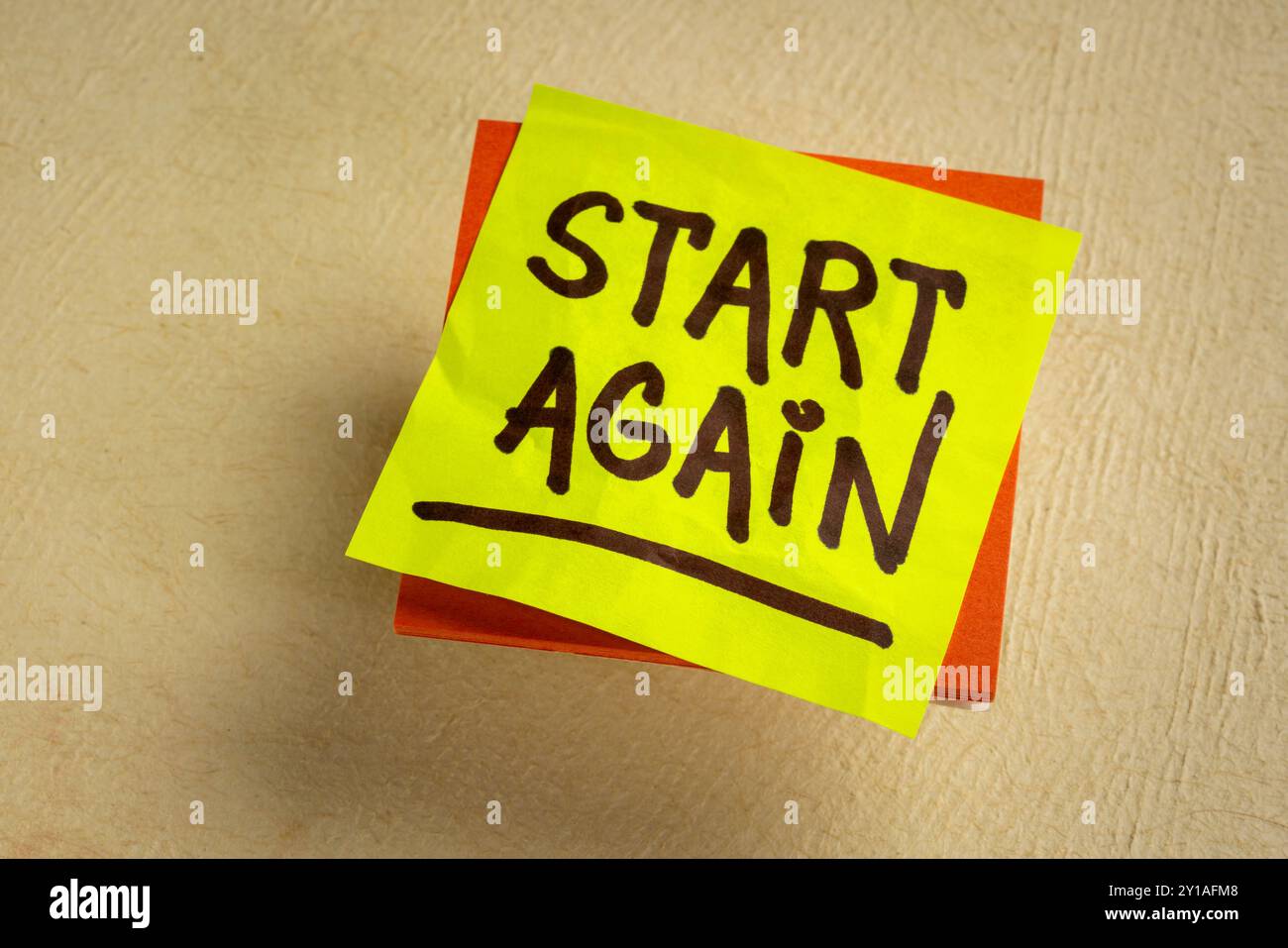 start again motivational reminder - handwriting on a sticky note Stock ...