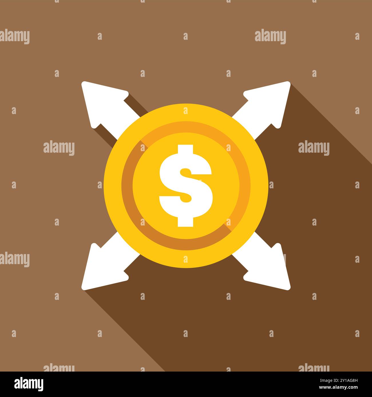 Money transferring concept with a dollar coin surrounded by four white ...